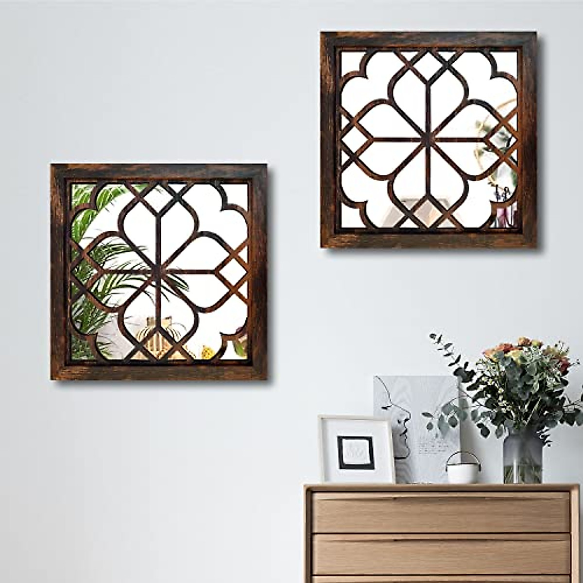 Wocred 20-inch Square Wall Mirror Set - Rustic Farmhouse Accent