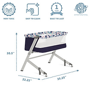 Dream On Me Flora Baby Bassinet in Floral Bloom, Lightweight and Portable Travel Bassinet with Carry Bag, Five Adjustable Height Position, Mattress Pad Included