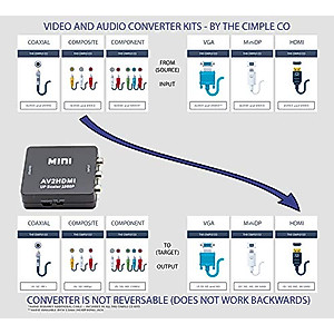 THE CIMPLE CO RCA to HDMI Converter (Analog to Digital Converter) - Converts from RCA/Composite/Red-White-Yellow - Does not Work in Reverse - UP CONVERTS - Black Kit
