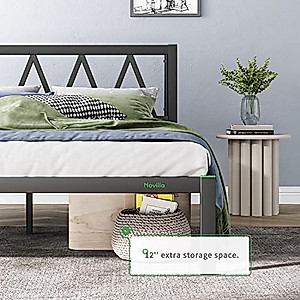 Novilla 14 Inch California King Bed Frame with Headboard, Platform Bed Frame No Box Spring Needed, Metal Cal King Bed Frame with Storage Space, Wooden Slats Support, Easy Assembly, Black