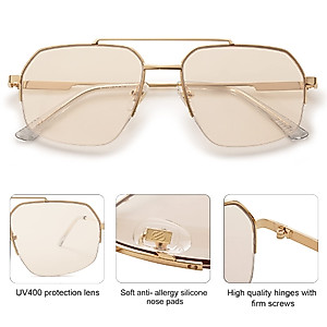 SOJOS Trendy Aviator Sunglasses Mens Womens Retro Double Bridge Metal Frame Semi-Rimless Shades Lentes De Sol Para Mujer SJ1191 Light Brown