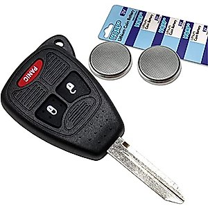 HQRP Key-Fob Remote Shell Case Cover Smart Key Keyless and Two Batteries Compatible with Dodge Ram 1500/2500/ 3500 2005 2006 2007 2008 05 06 07 08