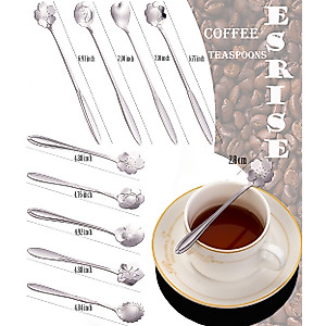 9 Pcs Flower Spoon Coffee Teaspoon Set, ESRISE Stainless Steel Tea Spoon essert Spoon, Cute Demitasse Scoop for Stirring Drink Mixing Milkshake Jam (Silver)