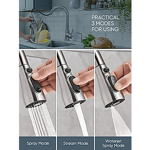 Cobbe Kitchen Faucet Head Replacement, Pull Down Spray Head for Kitchen Sink Faucet, 3 Function Kitchen Sink Sprayer Replacement with 12 Faucet Adapter, American Standard, Brushed Nickel