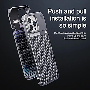 Icesoore Metal Vent Premium Aluminum Alloy for iPhone Case, Bdesktop Design Shop | Aromatherapy Phone Case Aluminum Alloy Anti-Fall Heat Dissipation Bezel Slim Case (for iPhone 14 Pro, Gray)