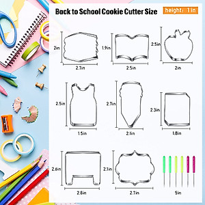 8 Piece Back to School Cookie Cutter Fondant Cutter Shapes Mini Plaque Frame Stainless Steel Biscuit Cutter and 6 Pieces Sugar Stir Needles Sugar Stirring Pins for Kitchen Baking