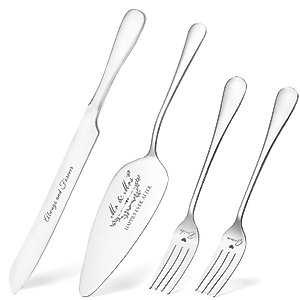 BEKESIN Wedding Cake Knife and Server Set, Silver Cake Cutting Set for Wedding 2024, 4 Piece Cake Knife Set with Forks for Engagements, Weddings and Anniversaries