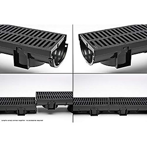 Compact Series 5.4 in. W x 3.15 in. D x 39.4 in. L Trench and Channel Drain with Black Grate 3Pack Kit including 2 End Caps
