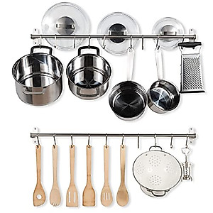 Wallniture Lyon 31.5" Wall Mount Kitchen Utensil Holder With 10 S Hooks For Hanging Pots and Pans Set of 2