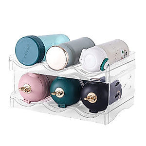 Water Bottle Organizer For Cabinet 2 Pack Plastic Clear Stackable Bottle Holder Storage For Pantry Organizer and Cabinet Organizer,Wine Rack/Drink Bottle Storage Stand for Refrigerator,Kitchen,Freezer
