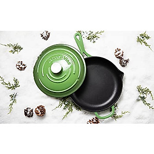 Larder & Vine 5 Piece Enameled Cast Iron Cookware Set, Oven Safe and Compatible with all Cooktops - includes 5.7 QT Dutch Oven and 2.2 QT Saucepan with lids and 10.25" Skillet (Okra)