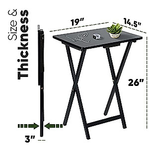PJ Wood Folding TV Tray Table & Snack Table with Storage Rack, Black - 5 Piece Set