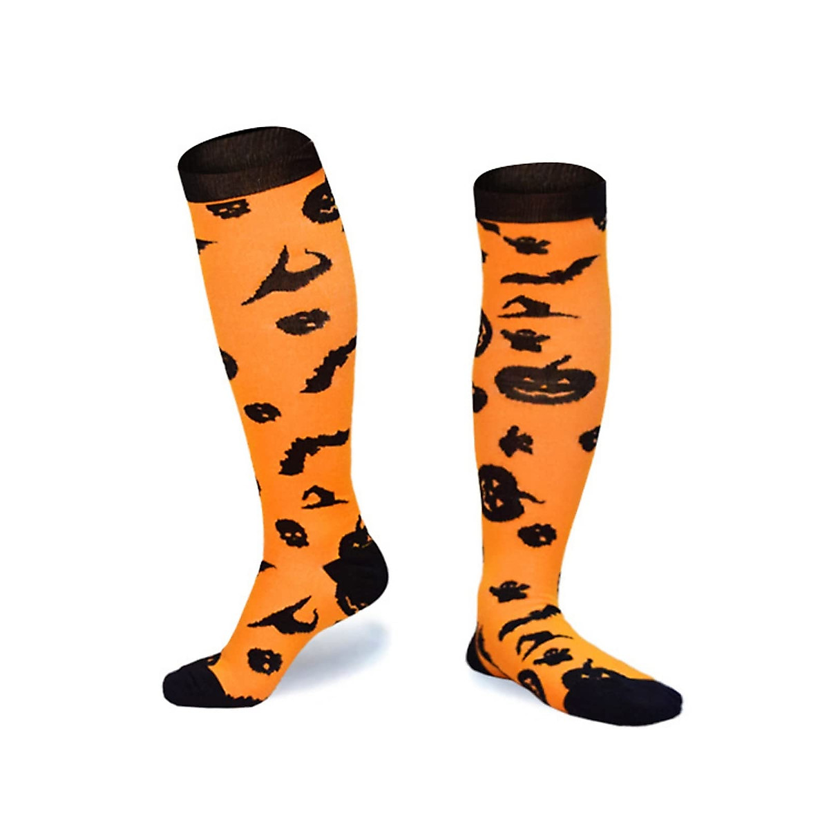 Halloween Compression Stockings for Women Men, 4 Pair Long Halloween Socks 20-30 mmHg for Running, Cycling, Pregnant