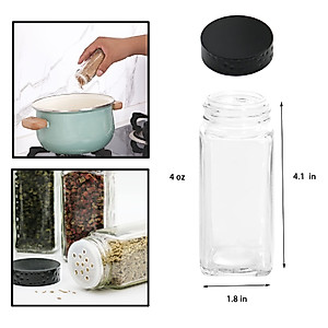 6pcs Black Spice Jars, 4 oz Glass Seasoning Bottles, Spices Container, Empty Spice Jars , Square Spice Bottles with Airtight Plastic Caps with Shaker Lids