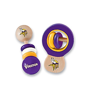 BabyFanatic Wood Rattle 2 Pack - NFL Minnesota Vikings - Officially Licensed Baby Toy Set