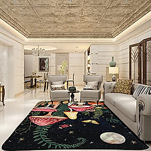 CANARO Mushroom Rugs Non-Slip Soft Doormats Bath Black Starry Sky Carpet Floor Runner Area Rugs for Home Dining Living Room Bedroom Farmhouse Decor 94x63inch