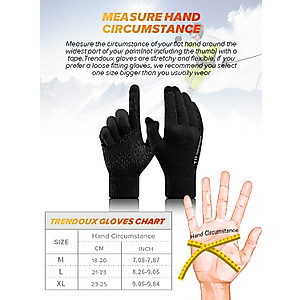 TRENDOUX Gloves Women Men, Winter Touch Screen Glove, Texting Running Driving - Anti-Slip Grip - Thermal Lining - Stretchy Material - Knitted Warm Glove Computer in Cold Weather Black - L