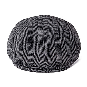 FEINION Men's Wool Tweed Newsboy Ivy Cap Gatsby Golf Flat Hat (Herringbone Grey, 7 1/4)