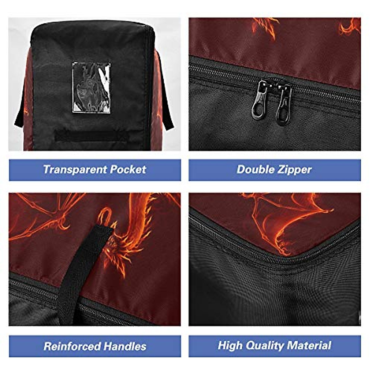 Blueangle Fire Medieval Dragon Design Foldable Large Zippered Storage Bag Organizer with Dual Zipper & Handles, 100L