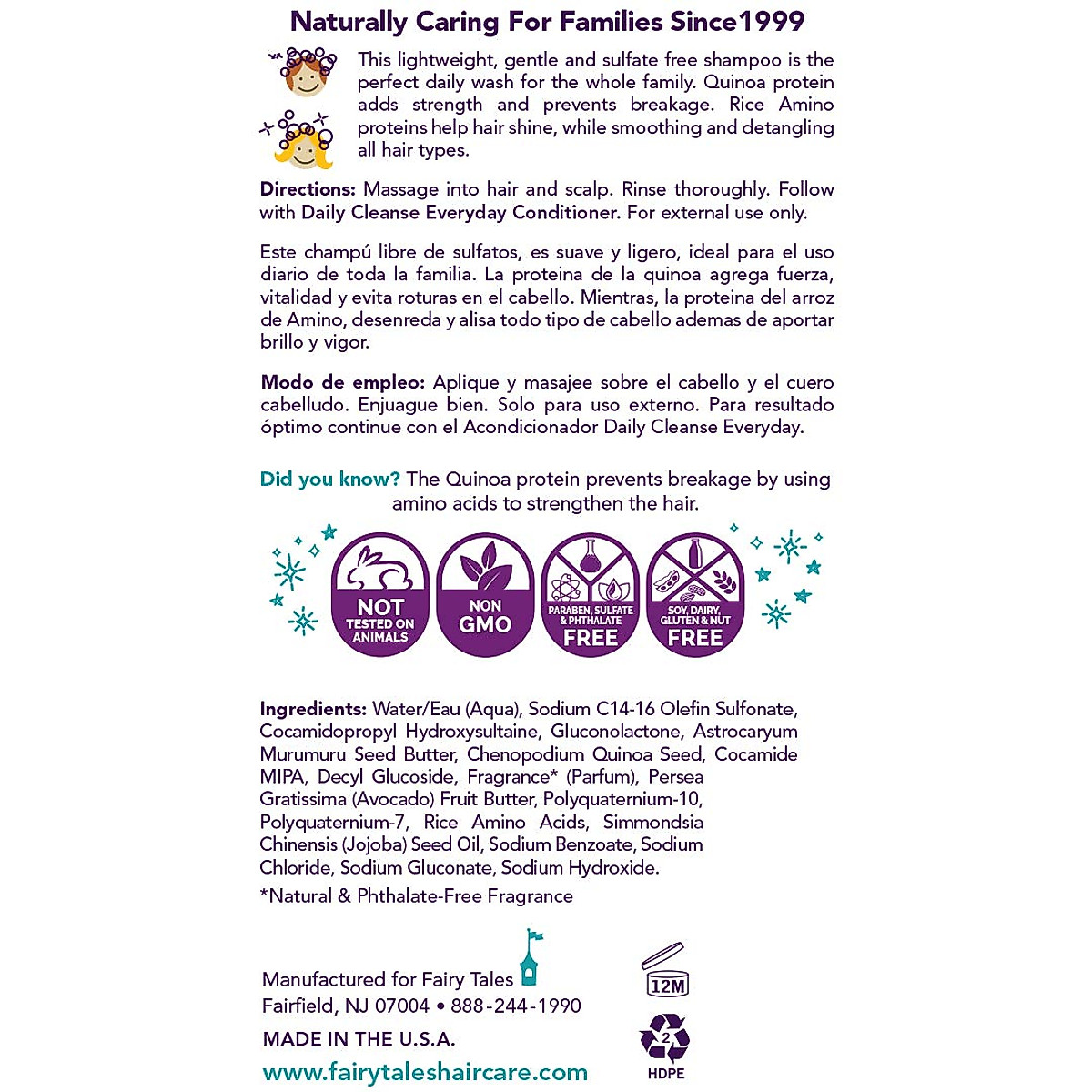 Fairy Tales Daily Cleanse Everyday Kids Shampoo - Gentle Natural Defining Shampoo, Tangle Free, Moisturizing and Hydrating Formula, Paraben Free - 12 oz