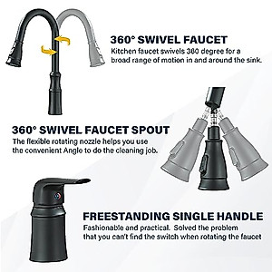 Oulantron High Arc Pull Down Sprayer Kitchen Faucet Single Handle Kitchen Faucets 2 Hole Matte Black Commercial Kitchen Sink Faucet Pull Out Kitchen Sink Faucet