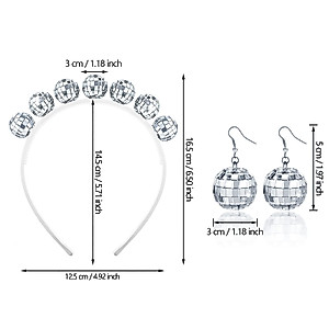 Hicarer 1970s Disco Ball Costume Set 2 Pairs Disco Ball Earrings and 1 Pcs Disco Ball Headband, 70s Vintage Disco Party Outfit Set for Women Costume Party Accessories(Classic Style)