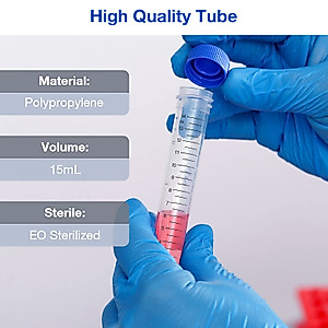 SimPure Centrifuge Tubes 15mL, Conical Tubes Sterile 50 PCS, Polypropylene, Leak-Proof Screw Caps, Plastic Container with Graduated and Write Marks, Non-pyrogenic, DNase/RNase Free, Human DNA-Free