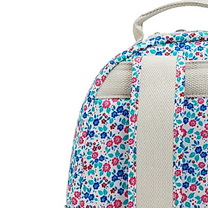 Kipling Women's Seoul Small Backpack, Durable, Padded Shoulder Straps with Tablet Sleeve, School Bag, Micro Flowers, 10.5''L x 13.75''H x 6.75''D