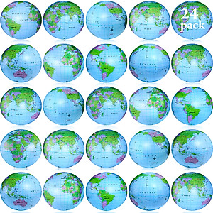 Sotiff 24 Pack 16 Inches Inflatable World Globe Beach Balls Blow up Earth Beach Ball Large Pool Toys for Party Birthday Party Favor Luau Decorations