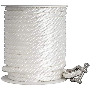 Young Marine Premium Solid Braid MFP Anchor Line Braided Anchor Rope/Line with Thimble (3/8" x 150', White)