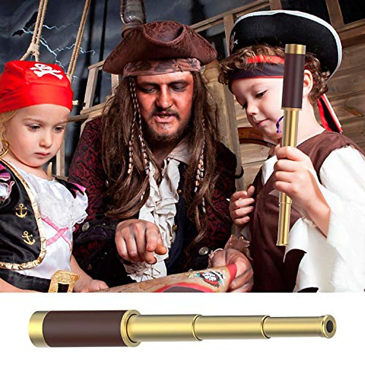 SSZS Pirate Monocular Telescope, 25x30 High Powered Zoomable Collapsible Monocular Brass Spyglass Handheld Waterproof Telescope Monocular for Bird Watching Hunting Hiking Travelling