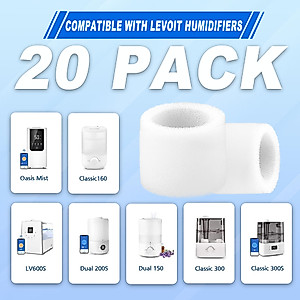 TOMOON Top Fill Humidifier Replacement Filters (20-Pack) Compatible with LEV-OIT Classic160, Dual150, Dual200S, Classic300(S), LV600S, OasisMist 450S, Superior 6000S Series Humidifiers