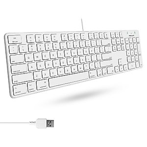 Macally Slim USB Wired Keyboard for Mac and Windows PC - Full Size 104 Key Layout & 16 Shortcut Keys - Scissor Keycaps for Smooth Typing - Mac Wired Keyboard with Numeric Keypad