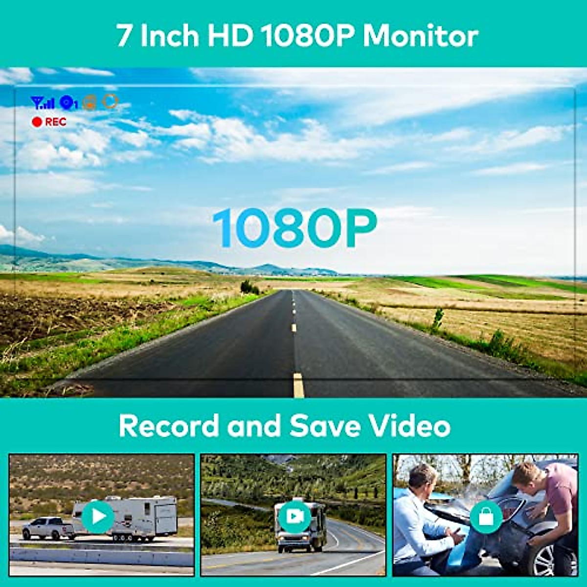 Nuoenx Wireless Backup Camera, 7 Inch DVR Monitor Rear View Camera System with 32GB SD Card for RV, Trailer, Truck, Support 4 Cameras, IP69K Waterproof 18 LED IR Night Vision 152° View Camera