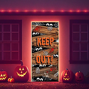 Halloween Zombie Door Cover, Bloody Handprint Skeleton Spider Web Halloween Front Door Cover Decoration Halloween Poster Scary Haunted House Party Supplies for Office Home