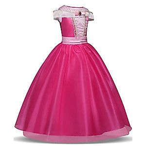 TSIZFXI Princess Costume Little Girls Pink Princess Dress Up Clothes Halloween Outfit with Accessorries 3-8Years(7-8Y/150cm,Pink)