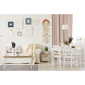 WAKOEGOFU Rainbow Tassels Hair Bows Holder Hanging - Baby Hair Accessories Storage Headband Holder Hair Clips Organizer Wall Hanger Decor for Baby Girls Room Ornament (Pink Yellow)