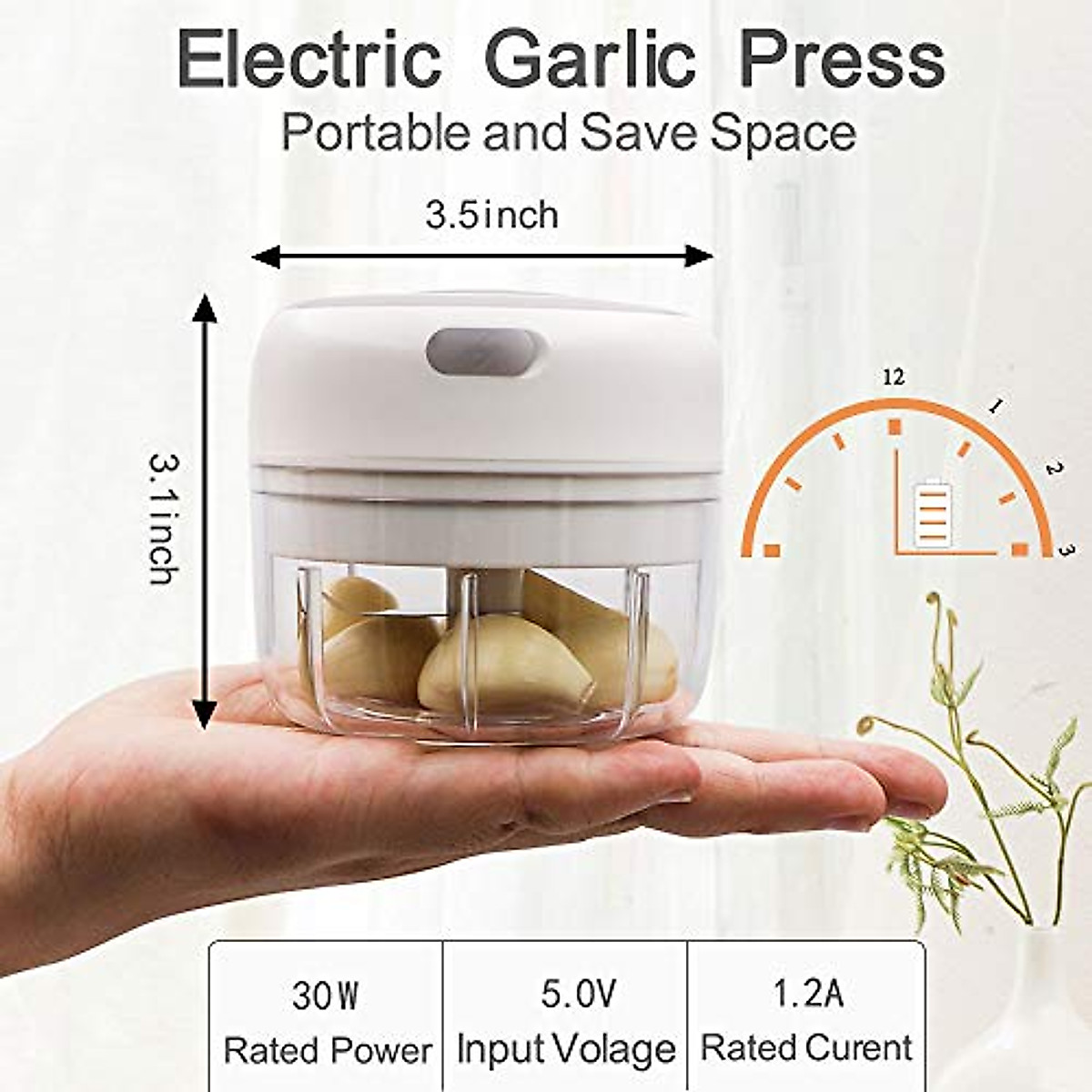 Mini Garlic Chopper, Powerful Garlic Mincer Mini Chopper Electric Food and Onion Chopper Garlic Press Small Food Processor to Chop Fruits Vegetables Garlic Onion for Cocina Accesorios (white)