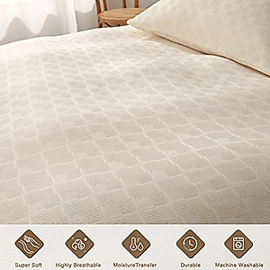 ENCOFT Waffle Duvet Cover Queen Size, Soft Microfiber Beige Cream Waffle Weave Textured Duvet Cover Set, Comforter Cover Bedding Set All Season, 90"x90"