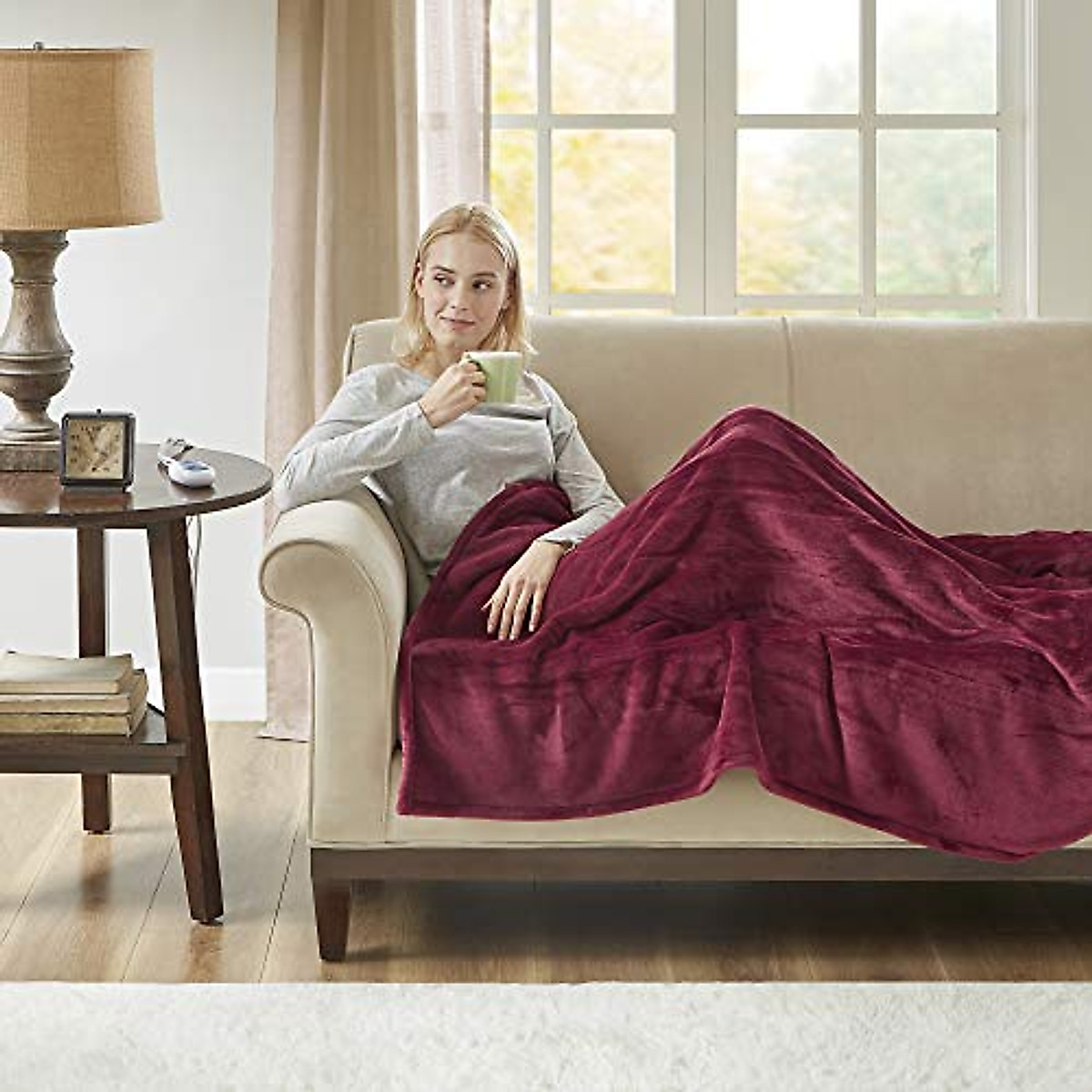Woolrich Plush to Berber Electric Blanket Ultra Soft Knitted, Super Warm and Snuggly Cozy with Auto Shut Off and Multi Heat Level Setting Controllers, Throw (60 in x 70 in), Garnet