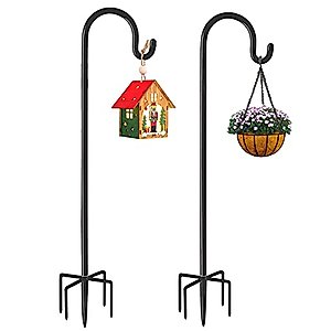 Derkniel Shepherd Hook 108 Inch Tall Heavy-Duty Metal Garden Hanging Pole Stake for Bird Feeder Pole Plant Baskets, Black (2 Pack)