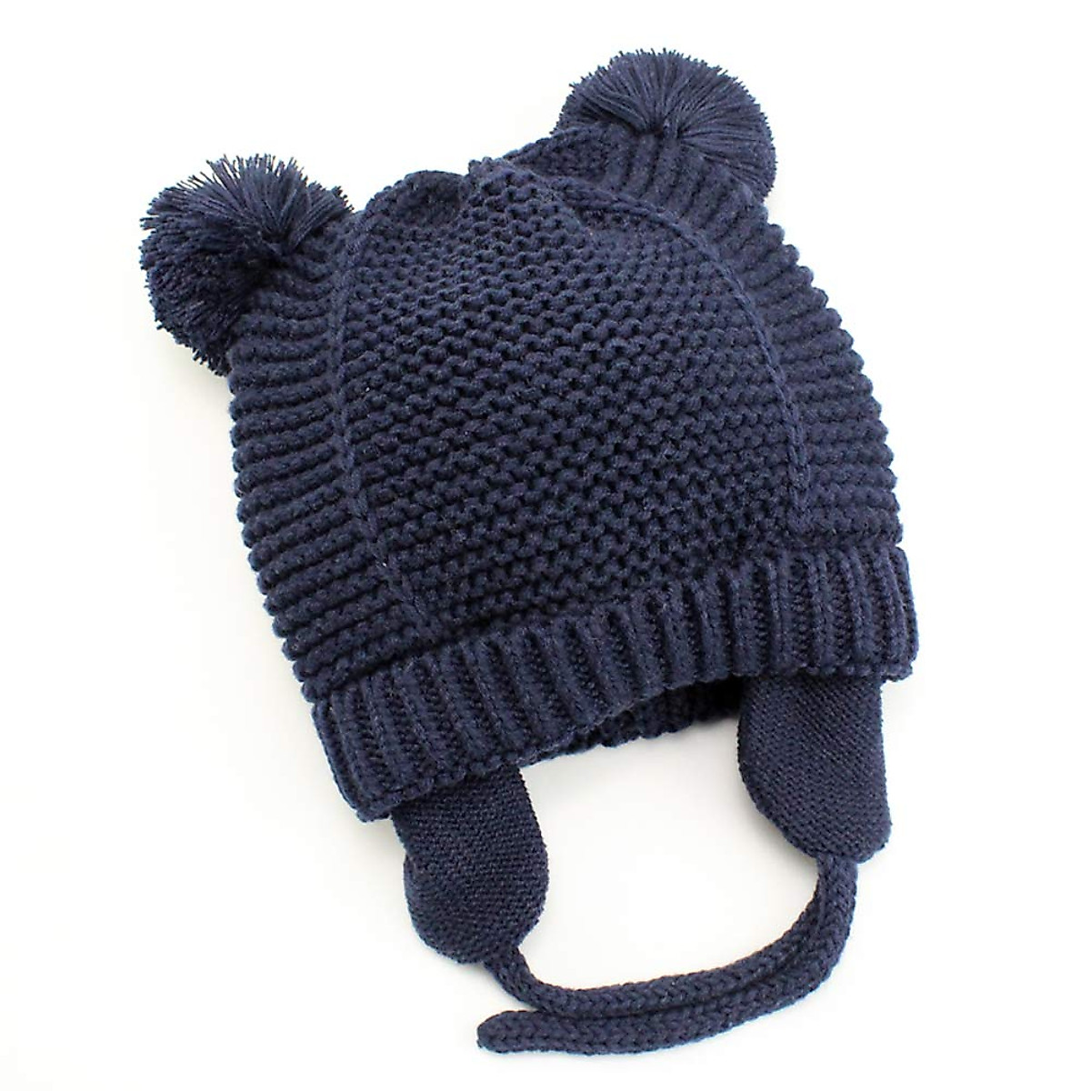 Baby Beanie Earflaps Hat - Infant Toddler Girls Boys Soft Warm Knit Hat Kids Winter Hat with Fleece Lining(Grey&Navy,S)