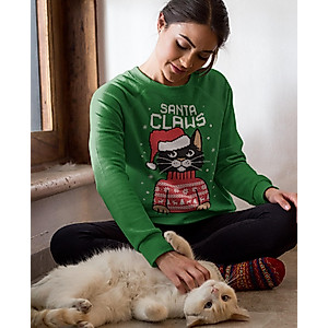 Tstars Santa Claws Sweatshirt Women Teen Girls Cat Ugly Christmas Sweater Style X-Large Green