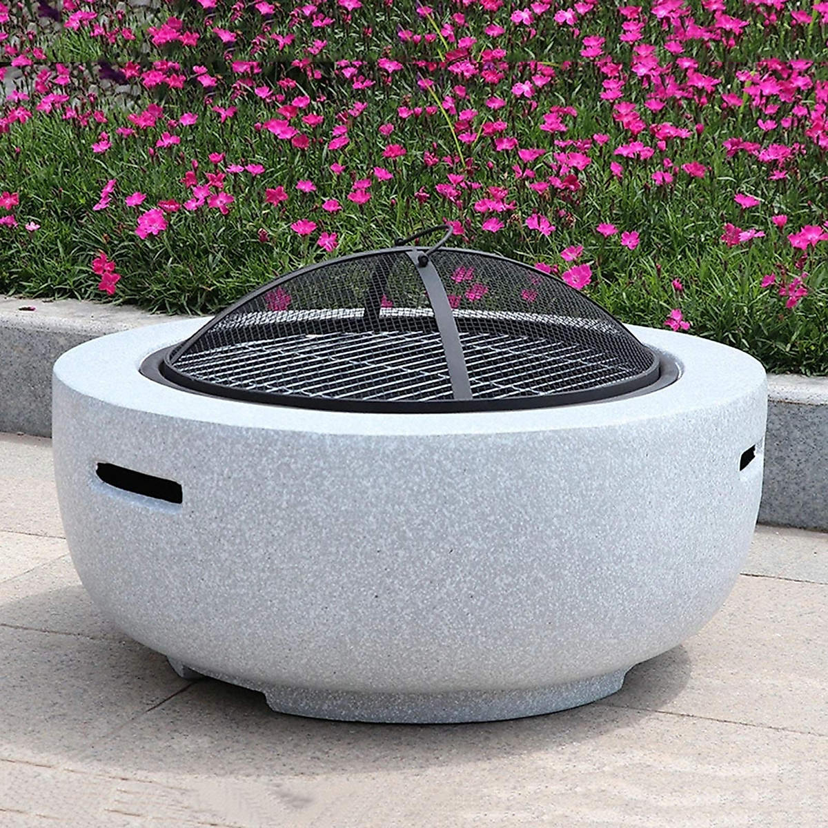 Wyxy Fire Pits for Gardens and Terraces, Outdoor Garden Fire Bowls with Grills and Net Covers, Round Table Tops for Placing Drinks and Barbecue Supplies