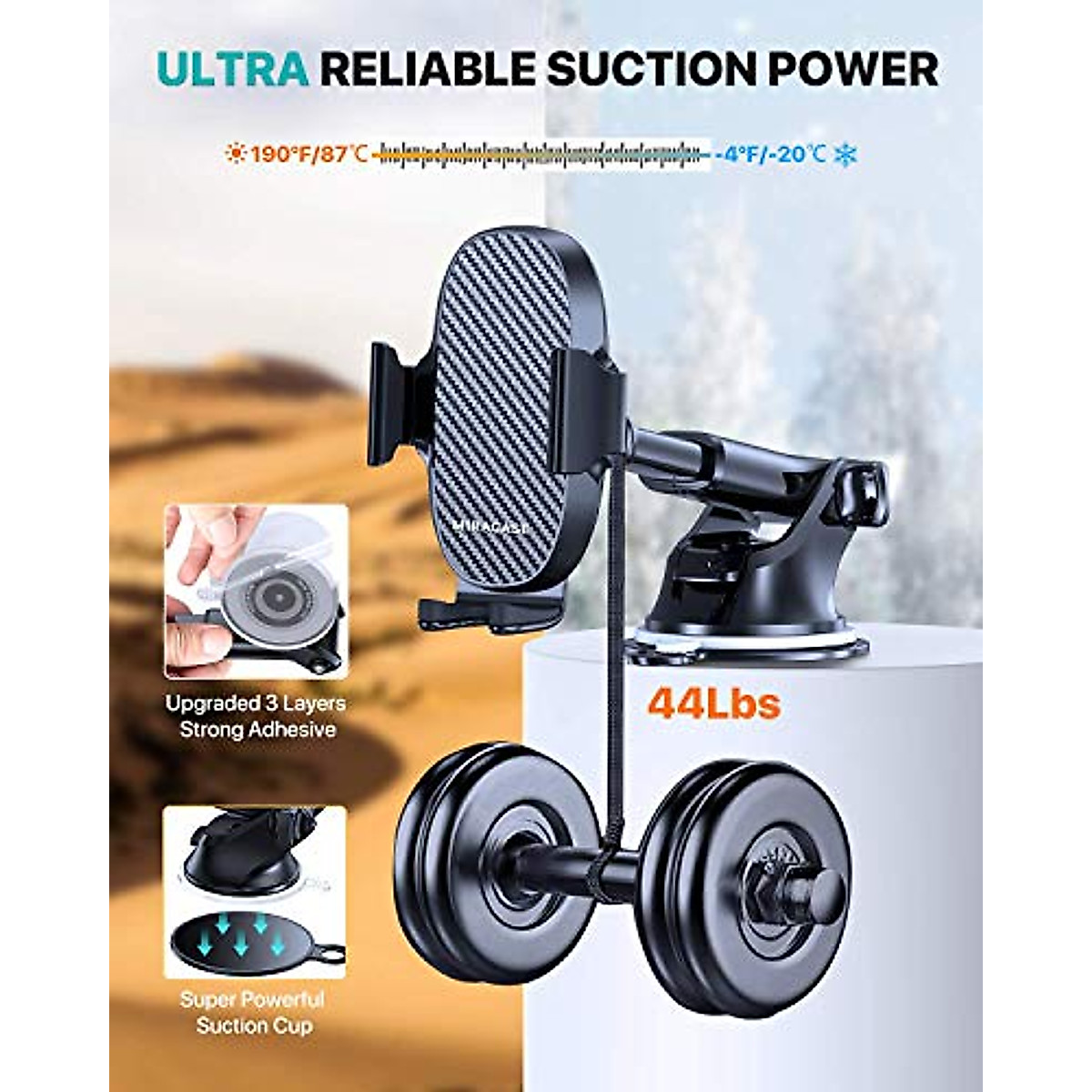 Miracase Military-Grade Universal Cell Phone Holder for Car,[Ultra-Stable& Strong Suction] Hands Free Dashboard Windshield Air Vent Car Phone Holder Mount Fit for All Mobile Phones