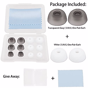 Ear Bud Replacement Pieces Silicone Soft Rubber Earbud Tips Eargel Cover, Compatible with Jabra Elite 75t/ 65t/ Active/ 7 Pro/Elite 3/ Elite S/M/L 6 Pairs Transparent Grey and White