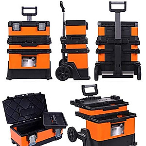 YGCBL Multifunction Portable Hand Trucks,Trolleytool Trolley Cart 3-Tier Multifunction Combined Organizer Pull Rod Household Toolbox, Bearing 50Kg, 560X390X710Mm,Black+Orange