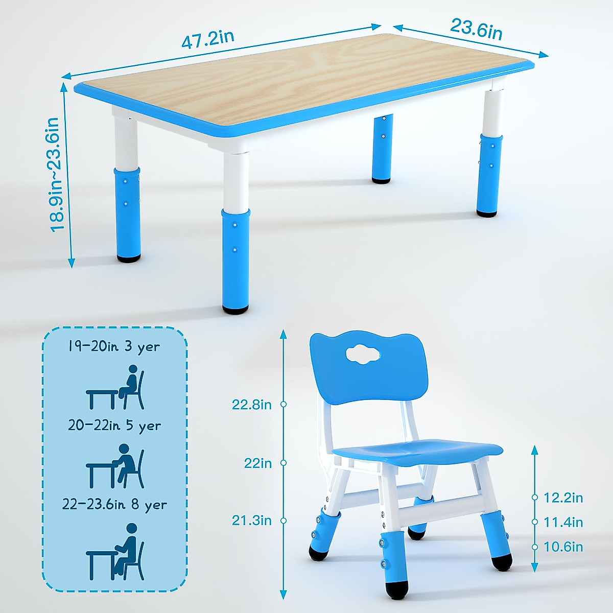 LulliSpace Kids Table and 2 Chairs Set, Height Adjustable Toddler Table and Chair Set,31.5"X23.6"Graffiti Desktop,Activity Table for Daycares,Homes,Classroom,Eco-Friendly, and Stylish Design
