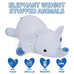 WeBingo 24" | 4.2 Pounds Blue Elephant Weighted Stuffed Animals - Cute Weighted Plush Toy Comfort Weighted Plush Pillow Gifts for Kids & Adults (24" | 4.2 lbs, Blue Elephant)