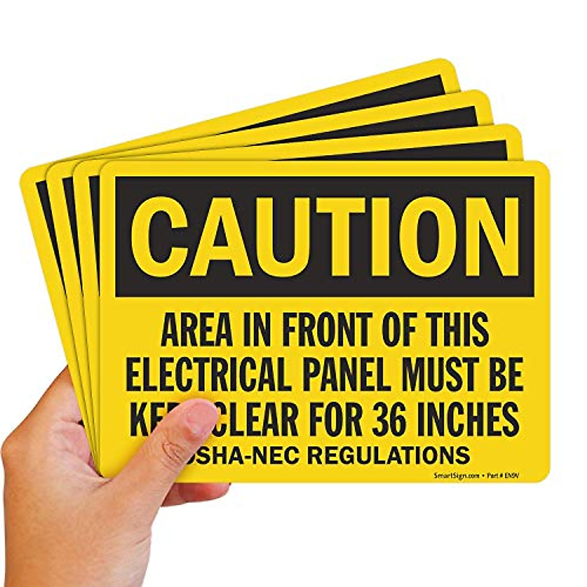SmartSign 10 x 14" Caution - Area In Front Of This Electrical Panel Must Be Kept Clear For 36 Inches, OSHA-NEC Regulations” Sign, Digital Printing, 55 mil HDPE Plastic, Black and Yellow